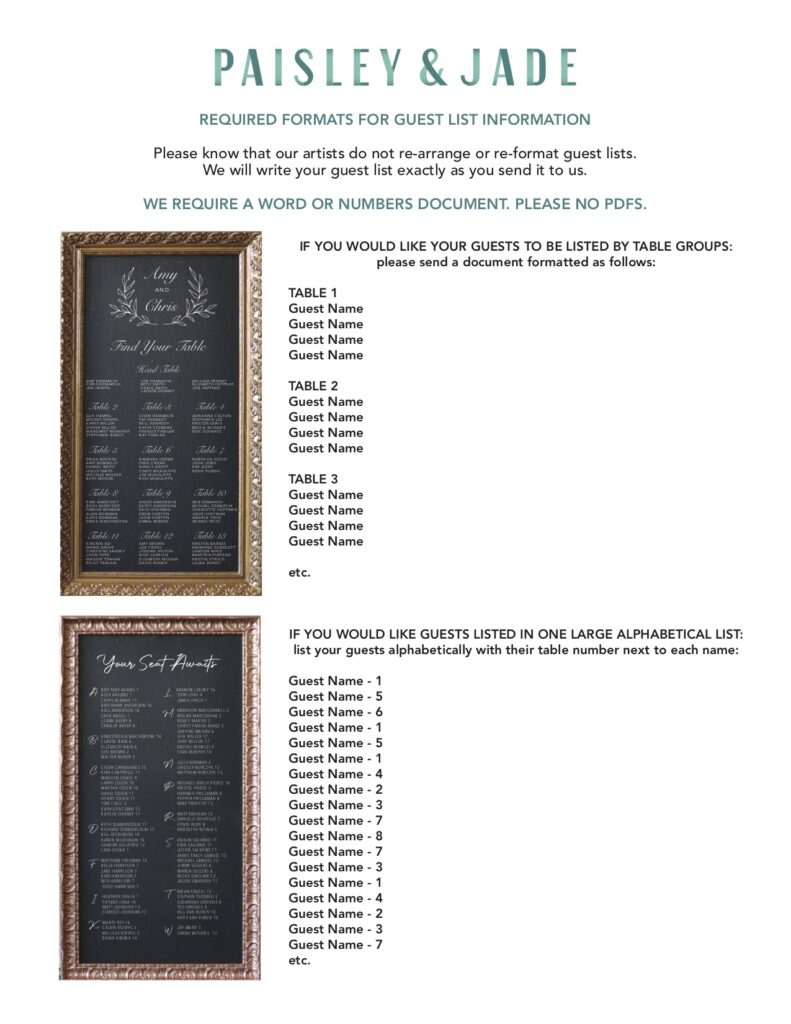 Guest Seating Charts - How To - Paisley & Jade - Specialty Event ...